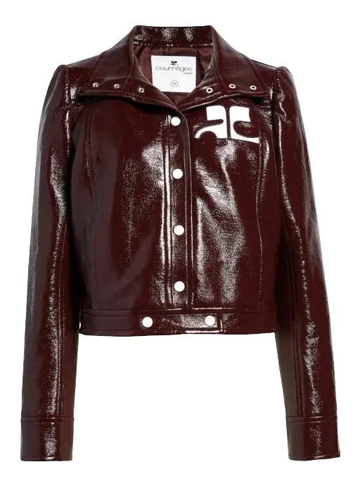 COURREGES Logo Patch Vinyl Jacket - Burgundy