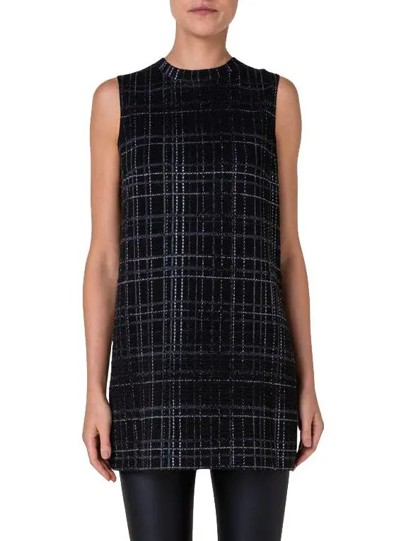 Akris Metallic Check Sleeveless Tunic Top - Black-silver