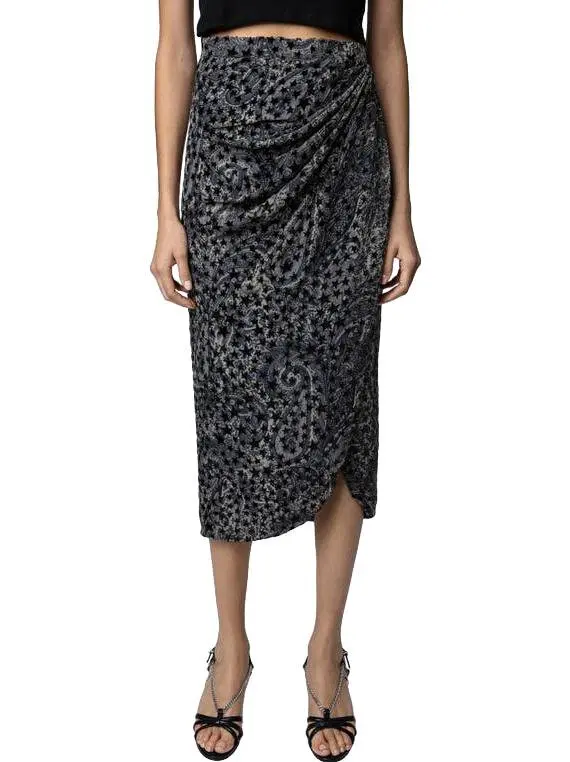 Zadig&Voltaire Jamelia Burnout Stars Faux Wrap Midi Skirt - Noir