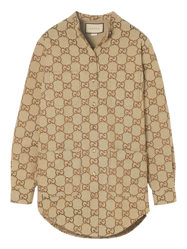 Gucci Gg Jacquard Cotton-blend Canvas Shirt - Brown