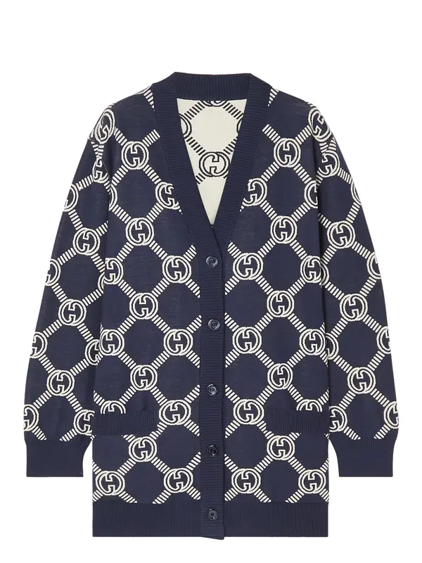 Gucci Reversible Jacquard-knit Wool-blend Cardigan - Blue