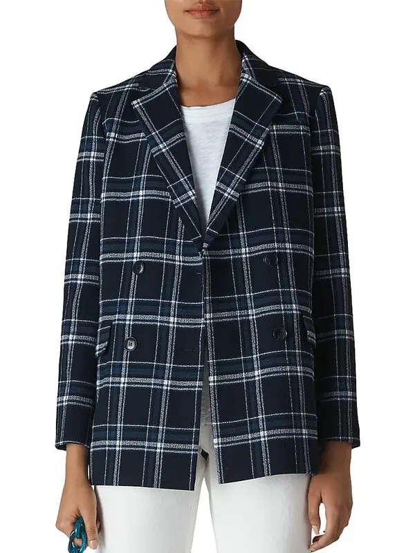 Whistles Double-breasted Plaid Blazer - Navy Multi