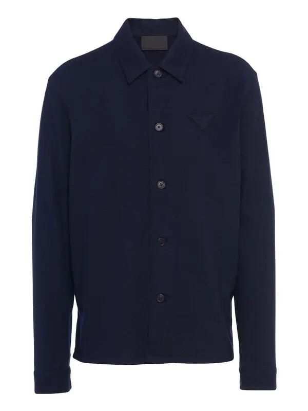 Prada Triangle-logo Wool-blend Shirt - Blue