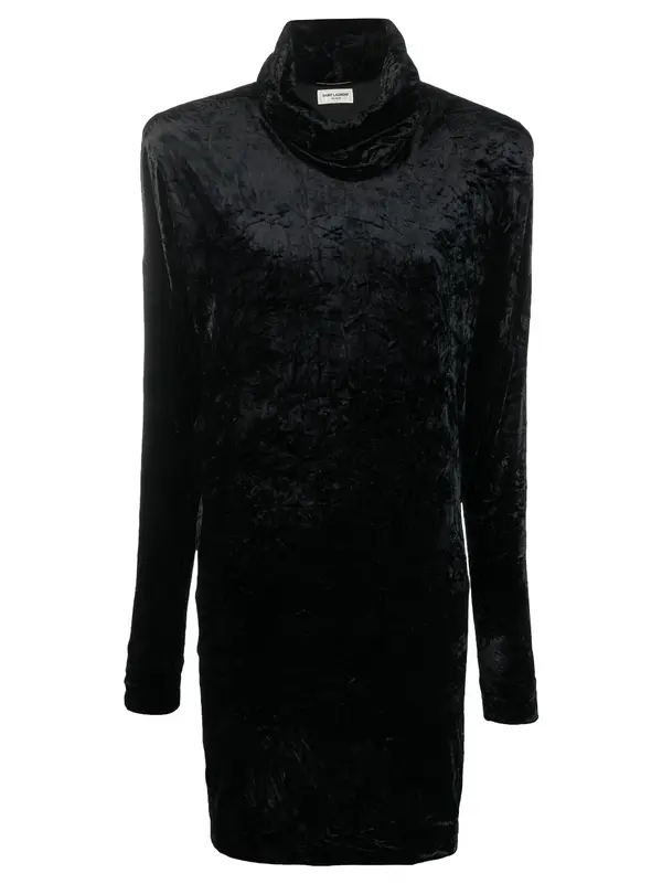 Saint Laurent Roll-neck Velvet Effect Minidress - Black