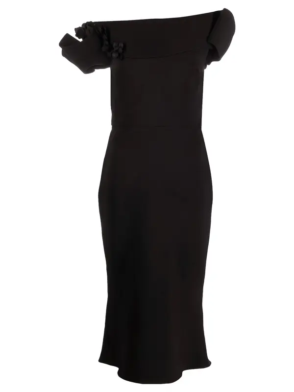 Marchesa Off-shoulder Midi Dress - Black