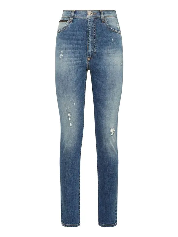 Philipp Plein High-rise Ripped Skinny Jeans - Blue