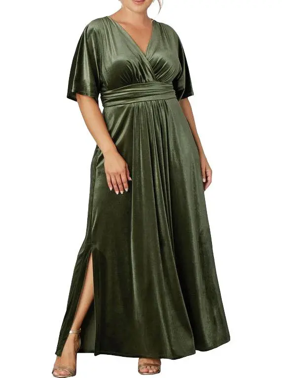 KIYONNA Verona Velvet Gown - Olive