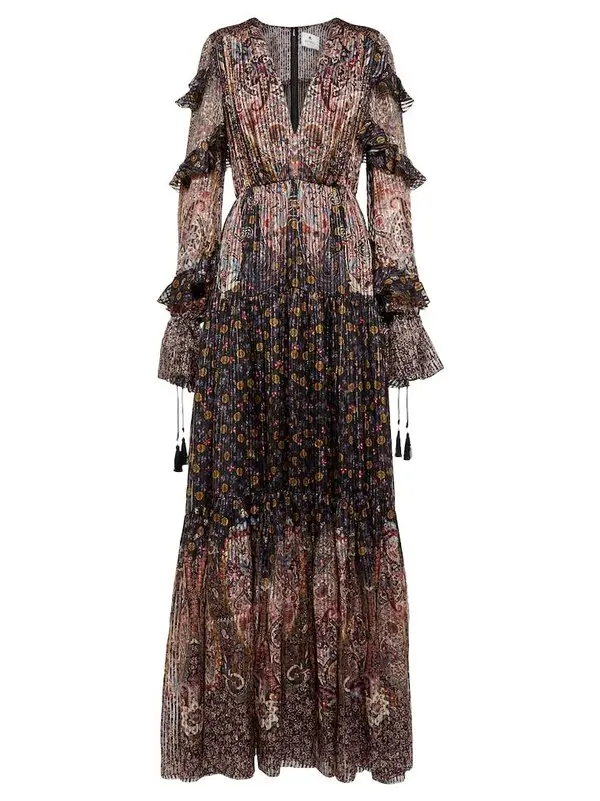 Etro Paisley Pleated Metallic Silk Gown - Multicoloured