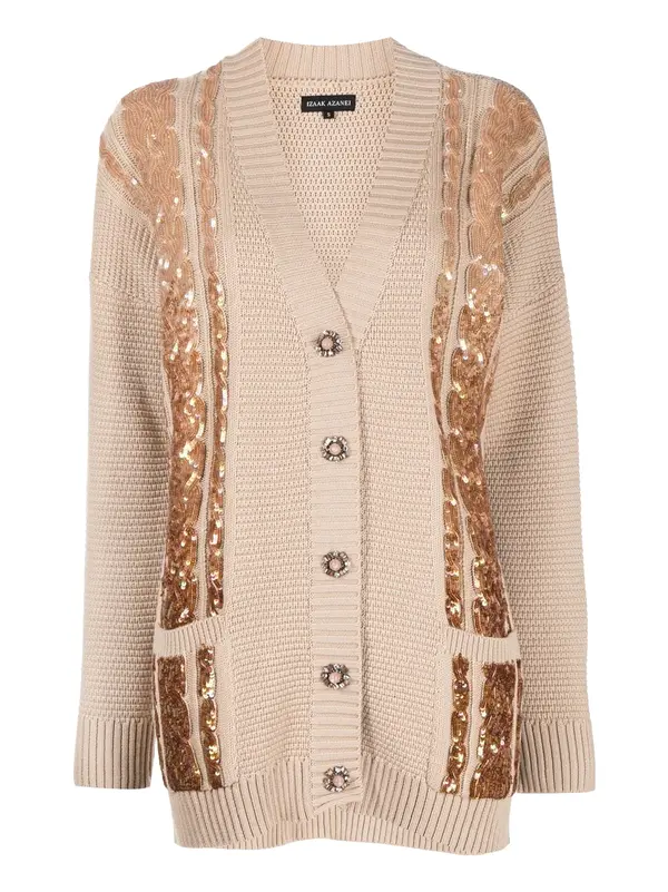 IZAAK AZANEI Sequin Embellished Cardigan - Brown