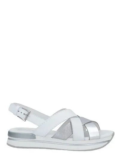 Hogan Leather Slingback Flatform Sandals - White
