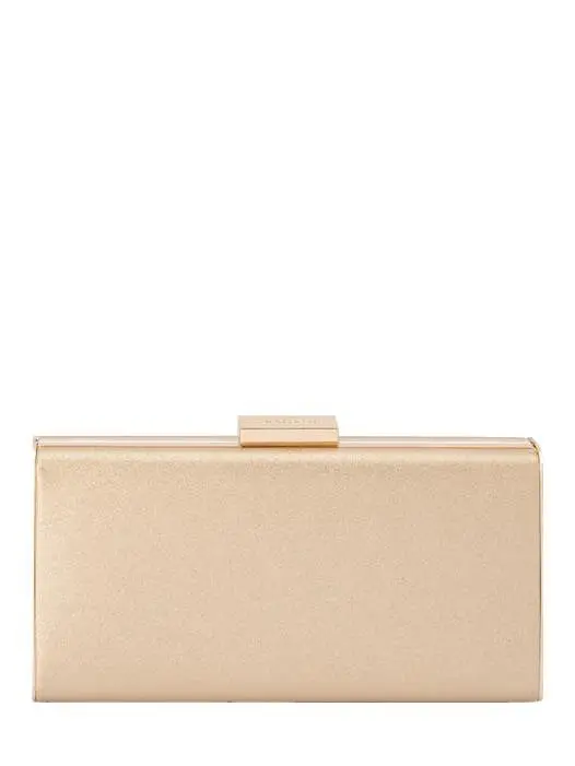OLGA BERG Metallic Box Clutch With Chain Strap - Champagne