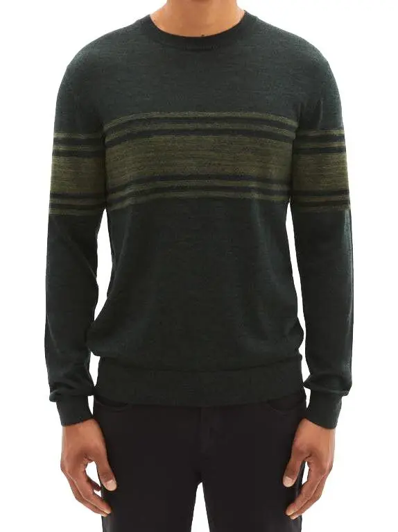 Robert Barakett Swanson Engineered Stripe Wool Sweater - Olive