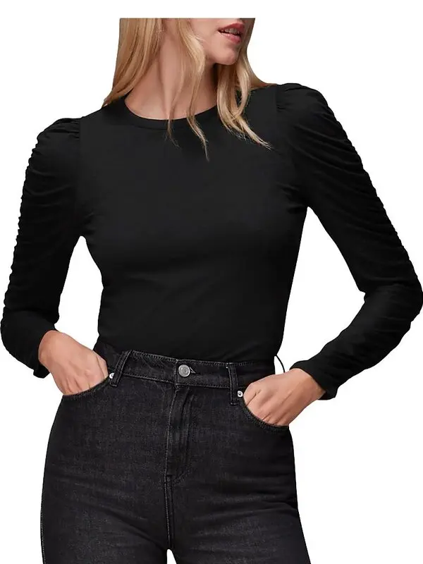 Whistles Ruched-sleeve Top - Black