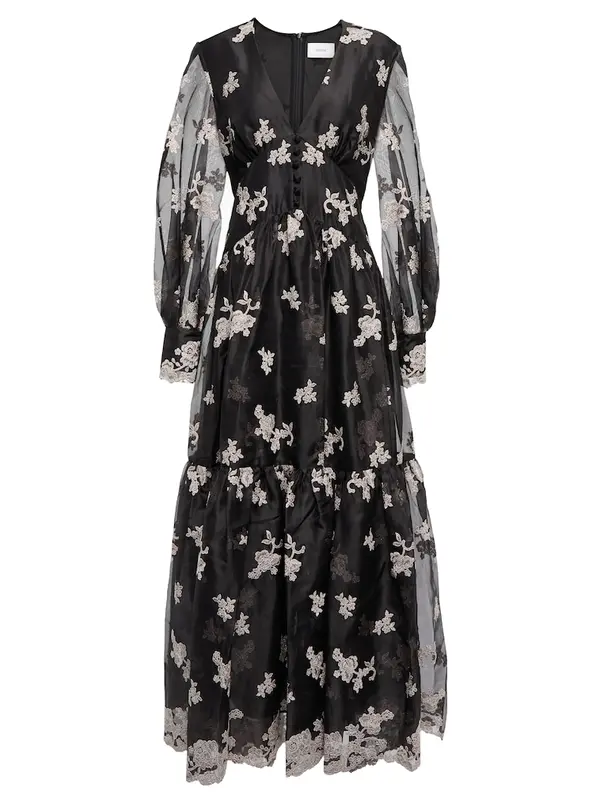 Erdem Tabetha Floral Embroidered Silk Dress - Black