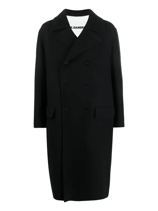 JIL SANDER Double-breasted Virgin Wool Coat - Black