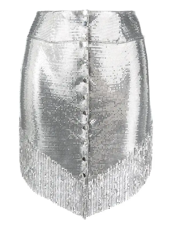 Rabanne Buttoned Fringed Miniskirt - Silver