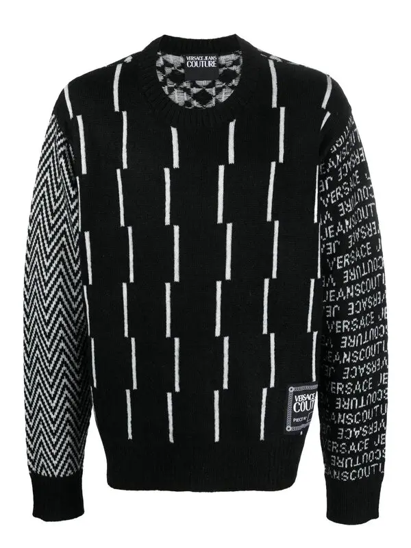 Versace Geometric Intarsia Knit Jumper - Black