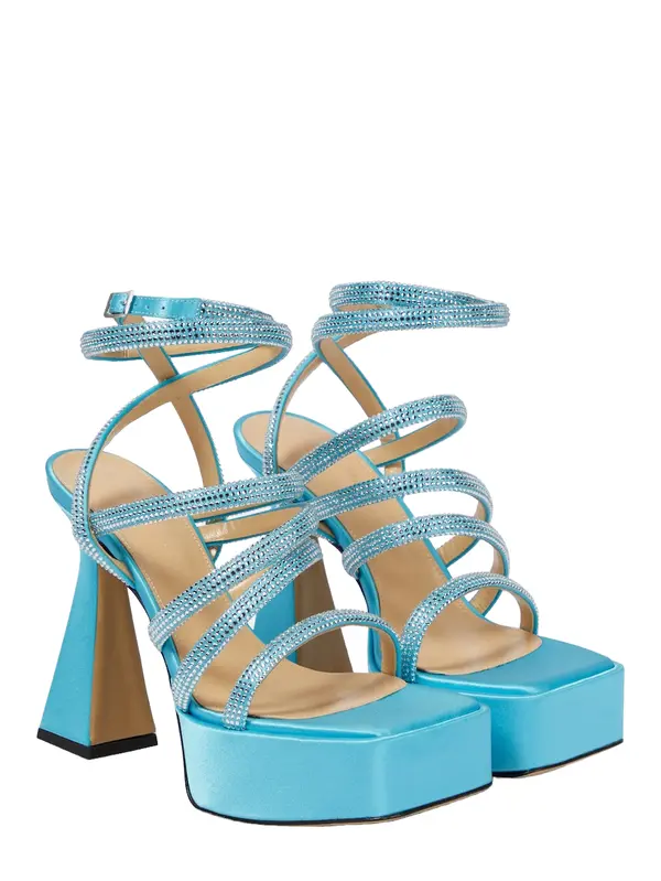 Mach & Mach Sydney Embellished Satin Platform Sandals - Blue