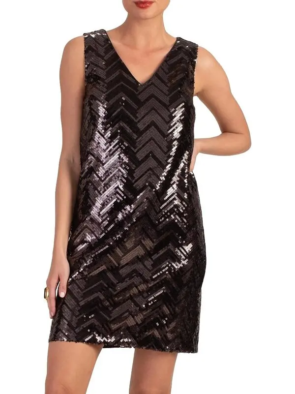 Trina Turk Glitterati Zigzag Sequin Sleeveless Minidress - Black