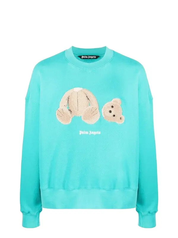 Palm Angels Bear Motif Crew Neck Sweatshirt - Blue