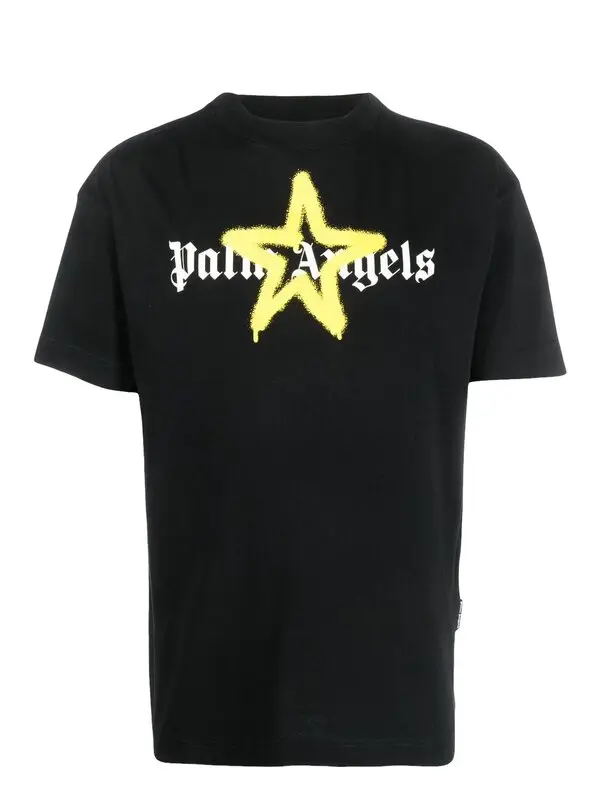 Palm Angels Star Sprayed Logo-print T-shirt - Black