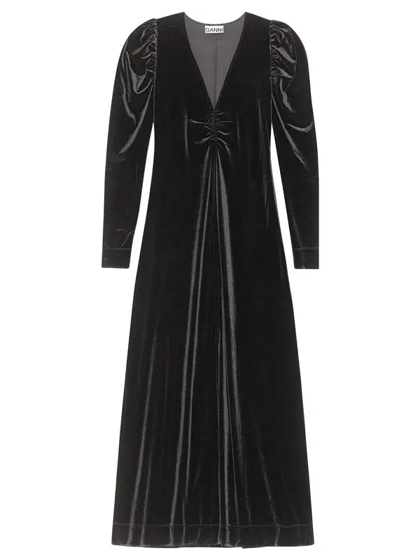 GANNI Long Velvet Dress - Black