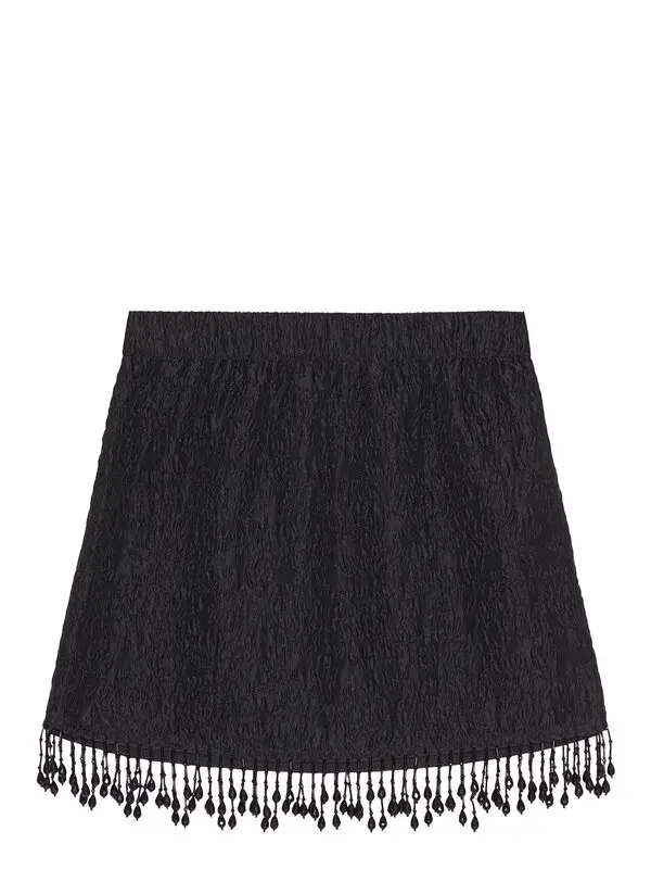 GANNI Jacquard Organza Beaded Fringe Mini Skirt - Black
