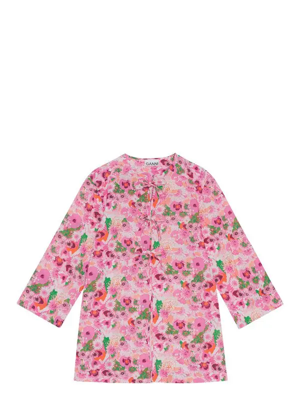 GANNI Floral Tie Band Blouse - Pink