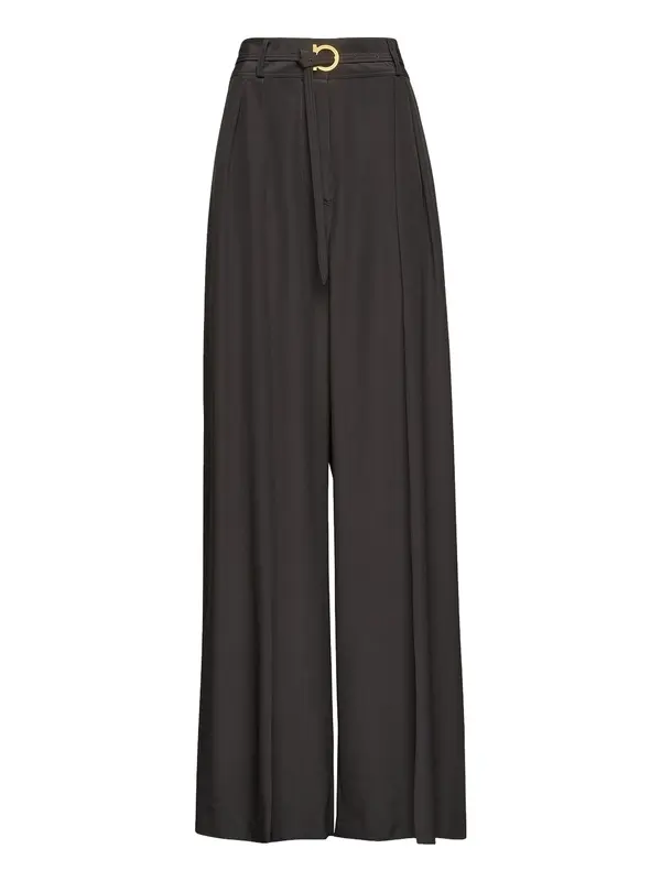 FERRAGAMO Belted Palazzo Trousers - Black