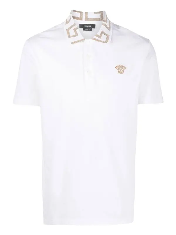 Versace Embroidered Cotton Polo Shirt - White