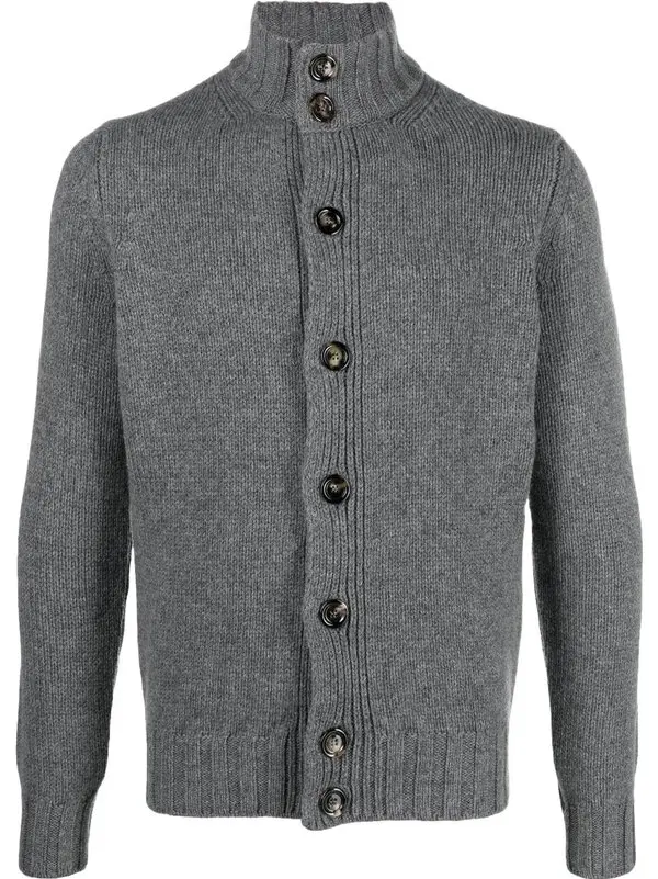 DELL'OGLIO High-neck Ribbed Cardigan - Grey