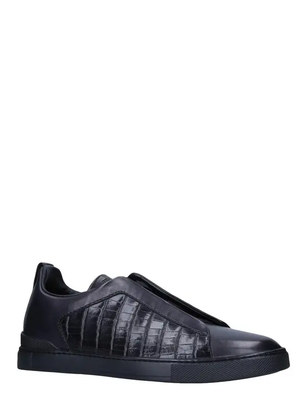 Zegna Crocodile Leather Triple Stitch Sneakers - Black