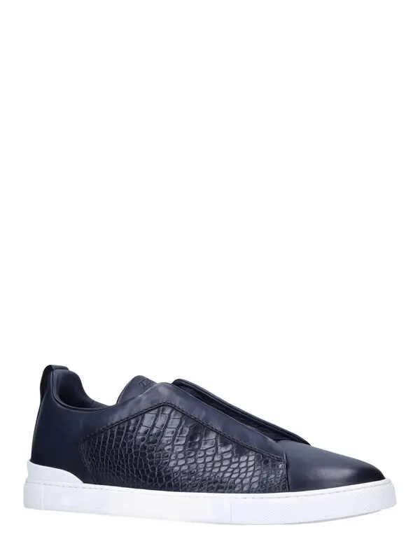 Zegna Crocodile Leather Triple Stitch Sneakers - Navy