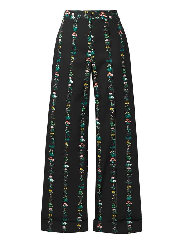 Adam Lippes Floral-print Twill Pants - Black
