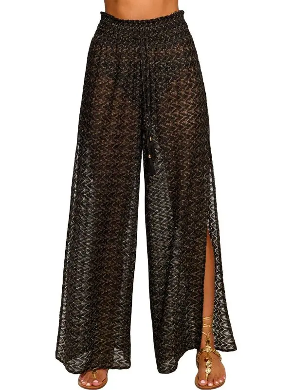 Ramy Brook High-waist Wide-leg Metallic Pants - Black/gold Zig Zag