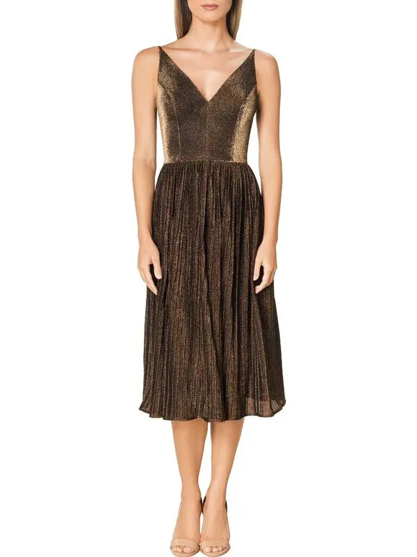 Dress The Population Haley Pleated Cocktail Dress - Gold Multi