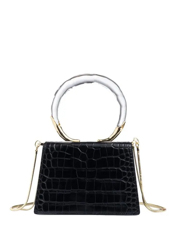 Alexis Bittar Croc Embossed Leather Top Handle Bag - Black Croco