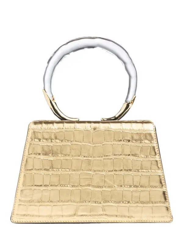 Alexis Bittar Croc Embossed Leather Top Handle Bag - Gold Croco