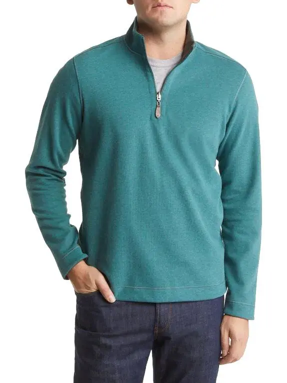 Johnston & Murphy Reversible Quarter Zip Pullover - Emerald/brown