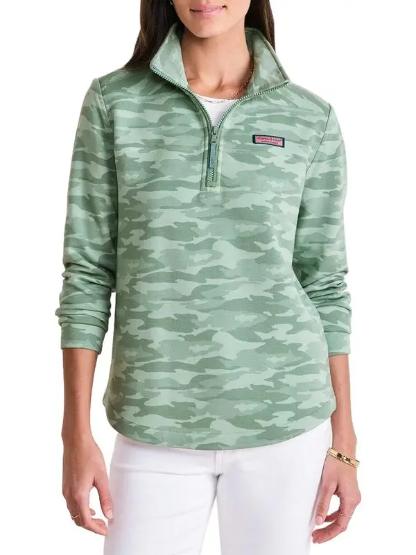 Vineyard Vines Dreamcloth Relaxed Quarter-zip Shirt - Camo Dune Grass