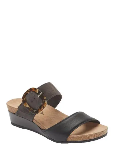 Naot Kingdom Wedge Slide Sandal - Black Leather/midnight Suede