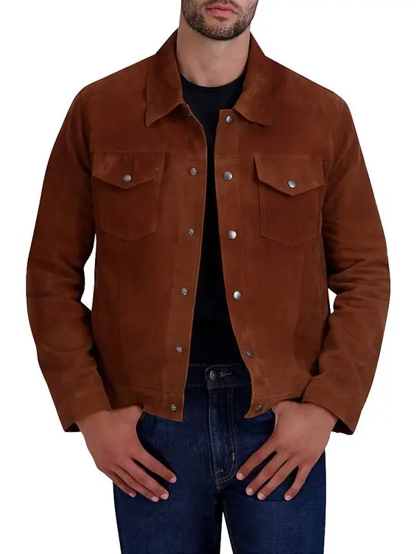 Cole Haan Suede Trucker Jacket - Cognac