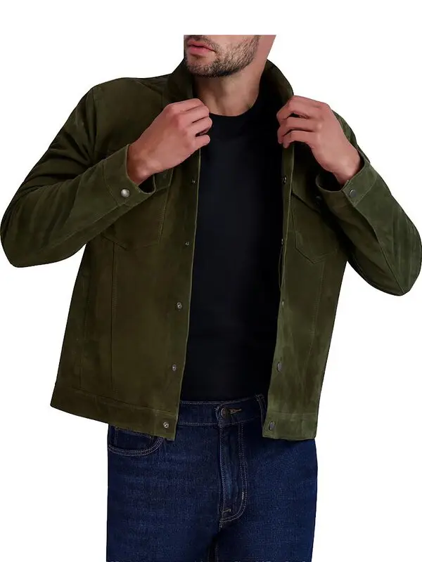 Cole Haan Suede Trucker Jacket - Green