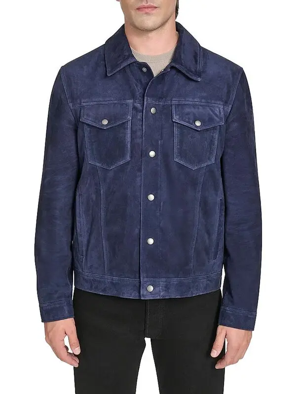 Cole Haan Suede Trucker Jacket - Navy