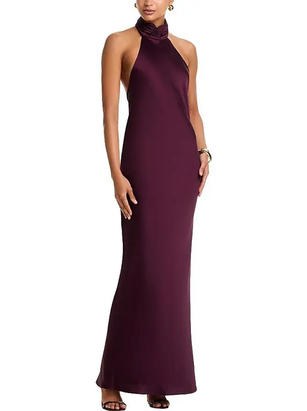 Ramy Brook Tatiana Satin Halter Gown - Blackberry
