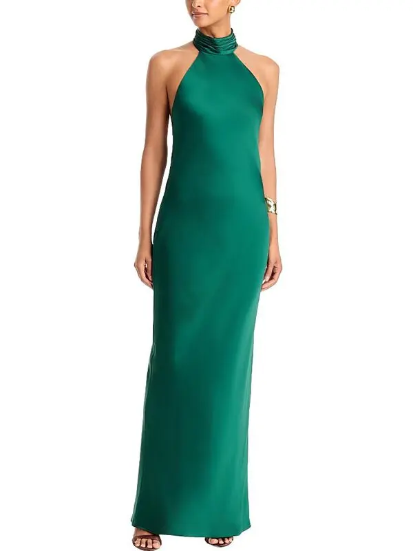 Ramy Brook Tatiana Satin Halter Gown - Deep Emerald