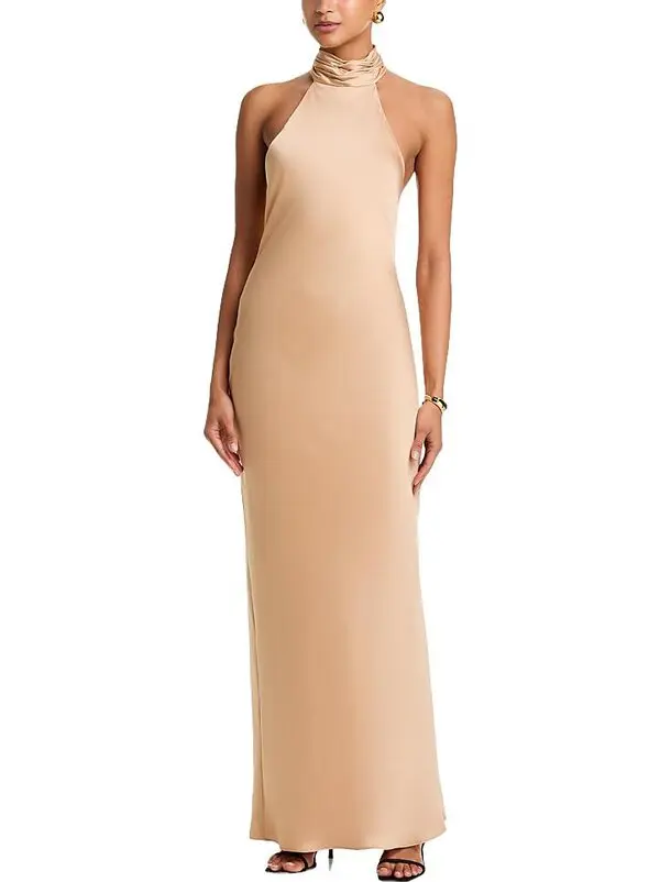 Ramy Brook Tatiana Satin Halter Gown - Light Champange
