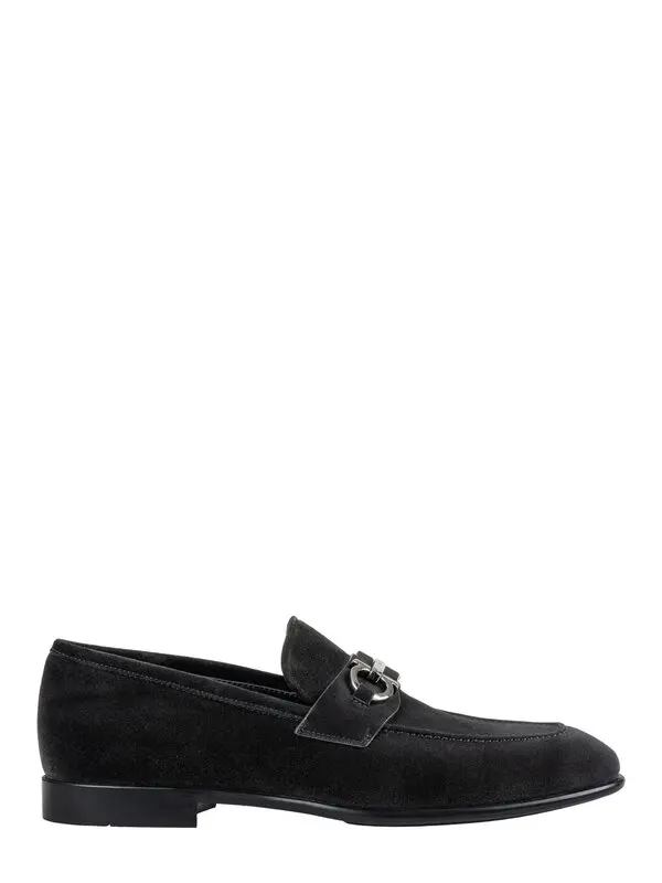 FERRAGAMO Moccasin With Gancini Ornament - Black