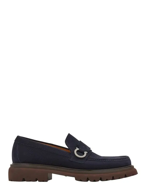 FERRAGAMO Moccasin With Gancini Ornament - Blue