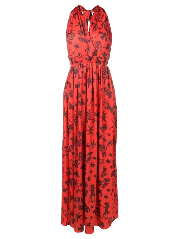 LYGIA & NANNY Vênus Estampado Halterneck Dress - Brown